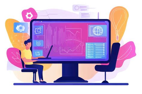 Software Developer Working With Global Data Processing And Analysis Software Stock Illustration