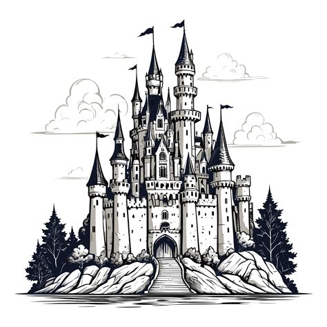 Premium Vector Hand Drawn Fantasy Castle Line Drawing Illustration