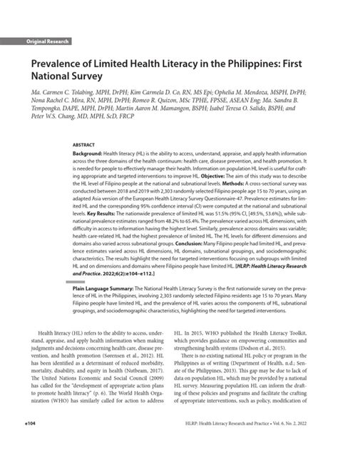 Helath Literacy Prevalence Pdf Sampling Statistics Literacy