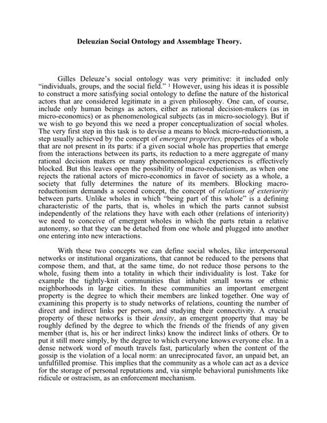 Pdf Deleuzian Social Ontology And Assemblage Theory