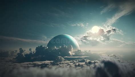 Imagen De Un Planeta En El Cielo Con Nubes Y Un Sol Stock de ilustración Ilustración de cubo