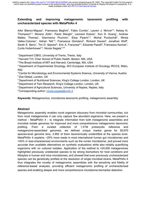 Pdf Extending And Improving Metagenomic Taxonomic Profiling With Uncharacterized Species With