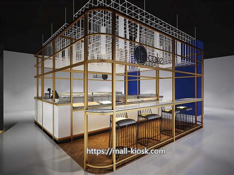 Industrial Style Macaron Kiosk Golden Metal Cake Booth Design Mall Kiosk