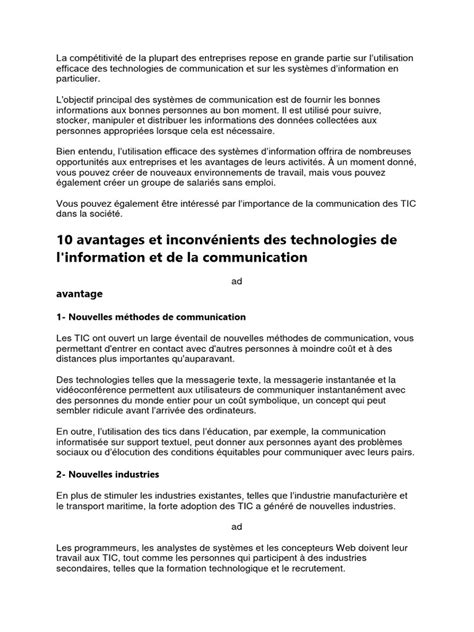Avantages Et Inconvenients De Linfo Pdf
