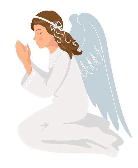 Premium Vector Cute Angel Kneeling With Hands Folded In Prayer Christmas Angel Design Template