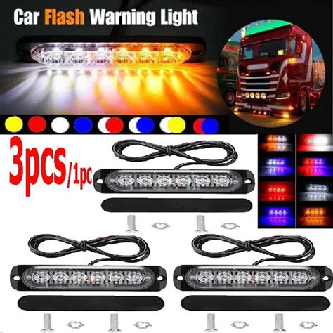 Latest Version 3pcs 1pc 6 Led Strobe Lights Emergency Amber Flashing
