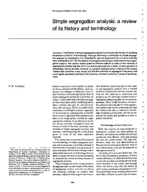 Pdf Simple Segregation Analysis A Review Of Its History And Terminology