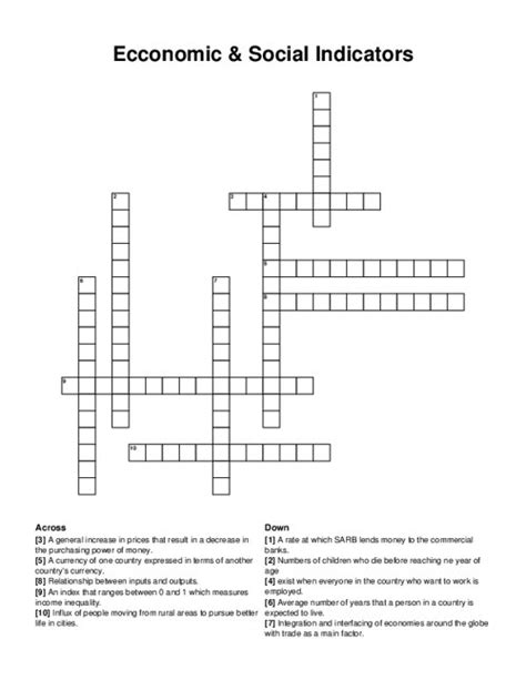 Ecconomic And Social Indicators Crossword Puzzle