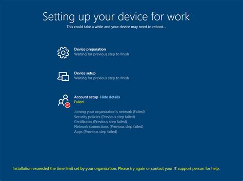 Setting Up You Device For Work After Feature Update To 20h2 Fails On Working Machine Prior To