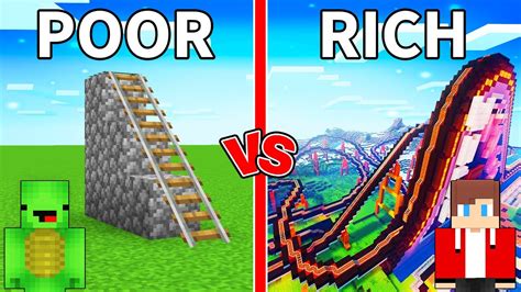 Mikey Poor Vs Jj Rich Roller Coaster House Survival Battle In Minecraft
