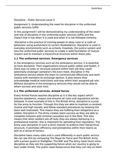 Discipline Public Services Level 3 Assignment 1 Understanding The