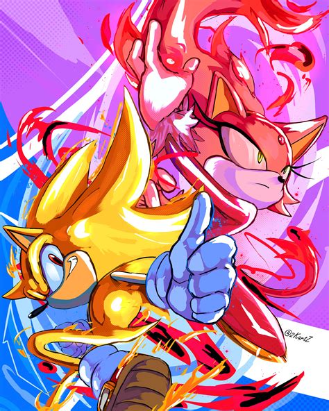 Sonic The Hedgehog Blaze The Cat Super Sonic And Burning Blaze