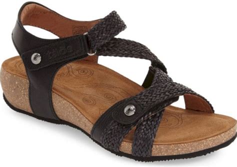 Taos Trulie Wedge Sandal In Black Braided Straps With Convenient
