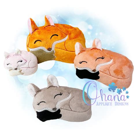 Sleeping Fox Stuffie Embroidery Design Ohana Applique Designs