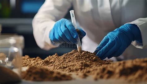 Scientist Pulverizing And Sieving Soil Samples At Table Closeup