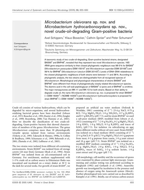 Pdf Microbacterium Oleivorans Sp Nov And Microbacterium Hydrocarbon
