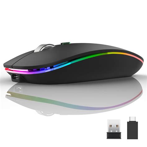 Uiosmuph Wireless Mouse Led Rechargeable Silent Computer Mouse With Usb