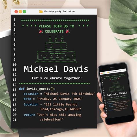 Tech Coding Birthday Invitation Hacker Party Invite Digital Etsy