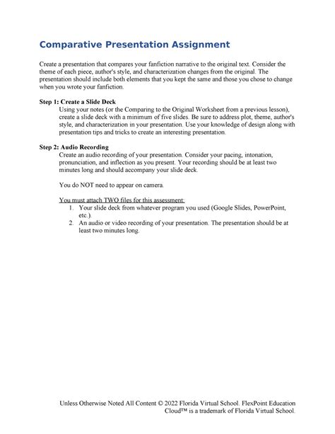 Comparative Presentation Assess Rubric Comparative Presentation
