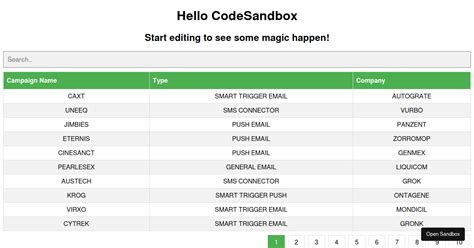React Table With Debounce Codesandbox