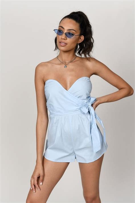 Blue Romper Striped Romper Blue Cut Out Romper Belted Romper