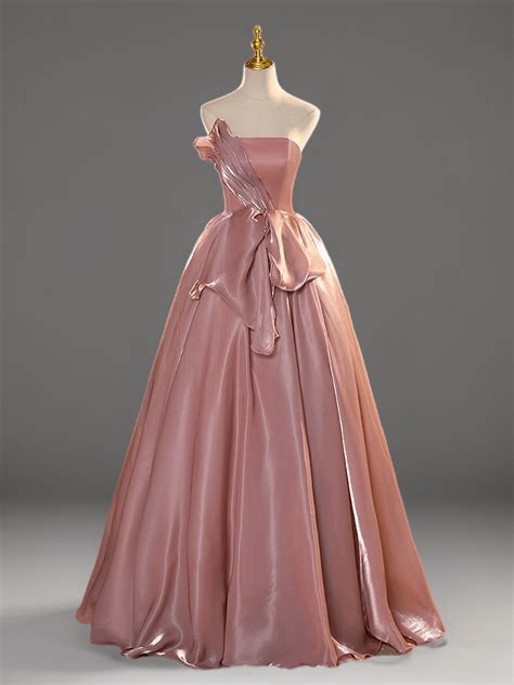 Blush Pink Satin Evening Dress Corset Back Wedding Dress With Luxe B