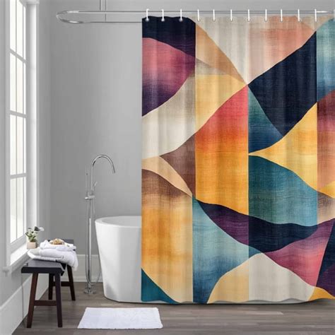 Abstract Color Block Shower Curtain For Bathroom Decor Colorful Curve