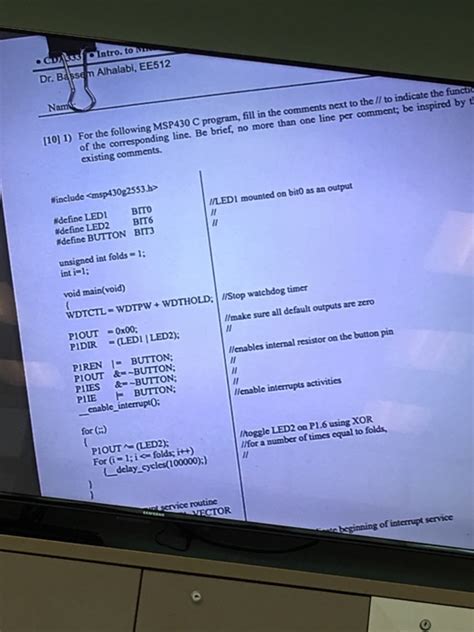 solved for the following msp430 c program fill in the