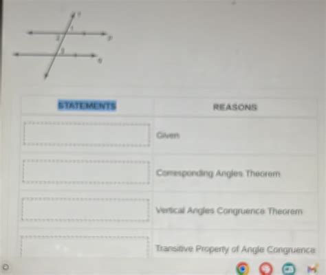 Statements Reasons Giver Comesponding Angles Theorem Vertical Angles