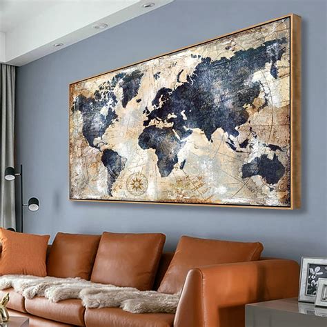 Tucai Decor Framed Wall Art World Map Wall Art Print