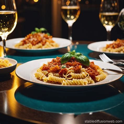 Vibrant Pasta Dinner Table Stable Diffusion Online