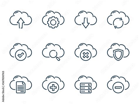 Cloud Network Vector Line Icon Set Cloud Computing Outline Icons Cloud Storage Icon Collection