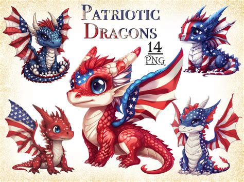 American Patriotic Dragon Png Bundle Graphic By Fantasydreamworld