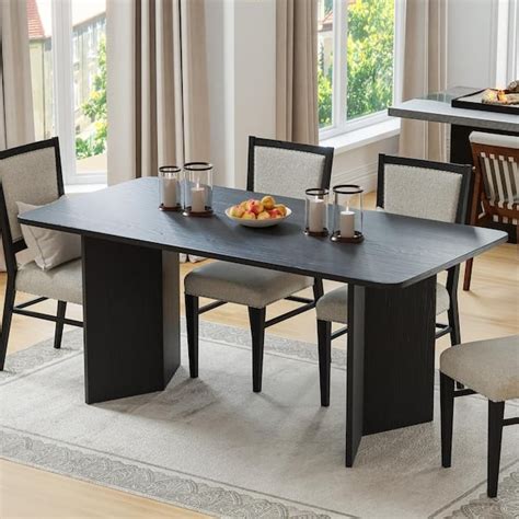 Dovelina Brix Modern Rectangle Black Wood Top 67 In Double Pedestal Base Dining Table Seats 6