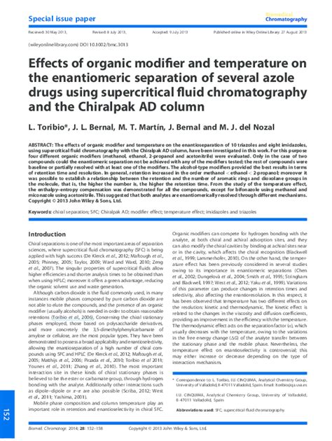 Pdf Effects Of Organic Modifier And Temperature On The Enantiomeric Separation Of Several