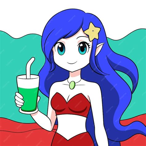Premium Vector Anime Girl With Flowing Blue Hair Wearing A Mermaid
