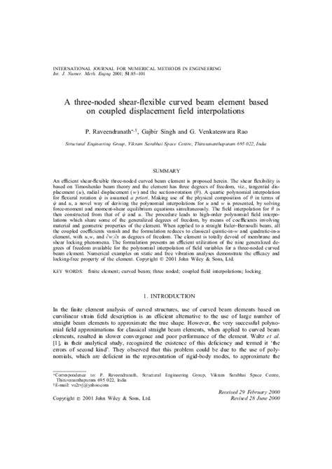 Pdf A Three‐noded Shear‐flexible Curved Beam Element Based On Coupled Displacement Field