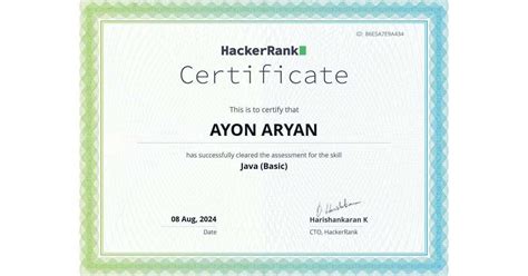 passed hackerrank and earned java certificate ayon aryan posted on
