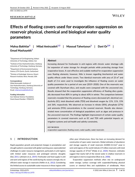 Pdf Effects Of Floating Covers Used For Evaporation Suppression On