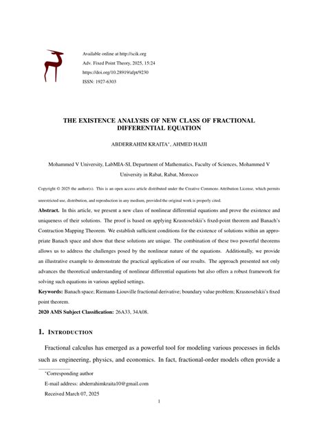 Pdf The Existence Analysis Of New Class Of Fractional Differential Equation