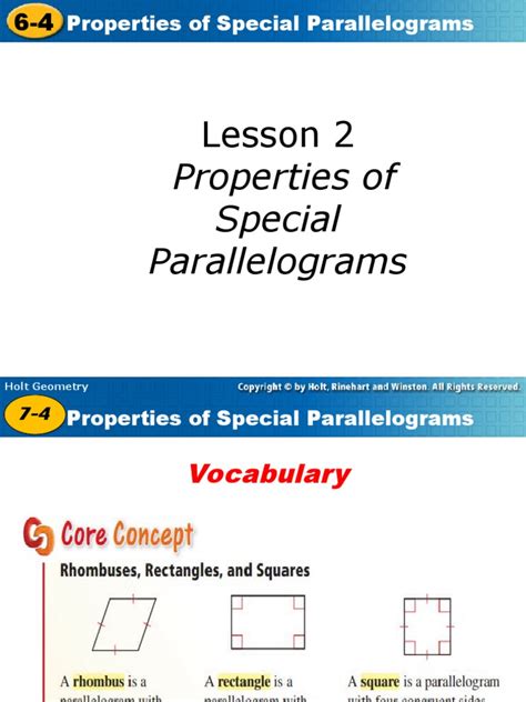 Properties Of Special Parallelograms Pdf Rectangle Polytopes