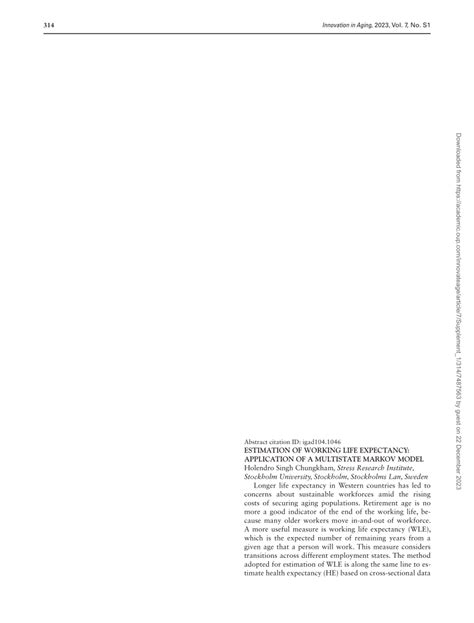 Pdf Estimation Of Working Life Expectancy Application Of A Multistate Markov Model