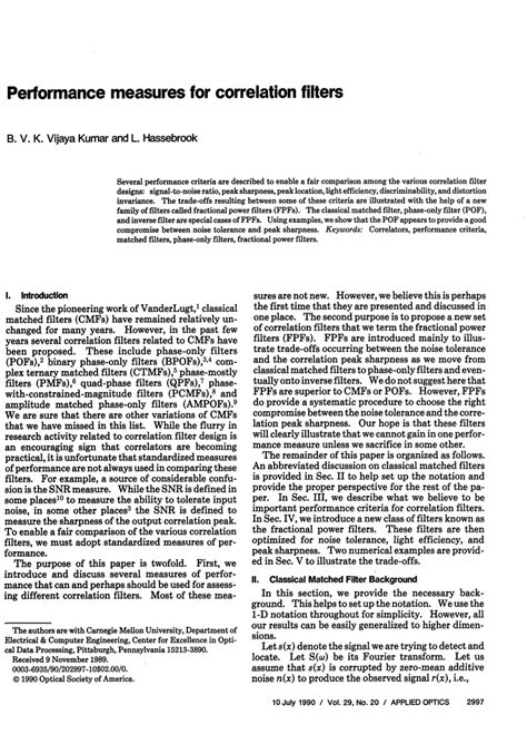 Pdf Performance Measures For Correlation Filters