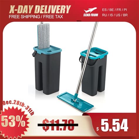 Flat Squeeze Mop And Bucket Hand Free Wringing Flo Vicedeal