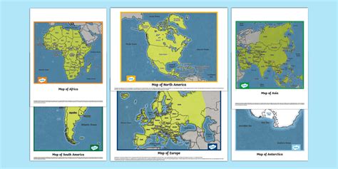 Labelled Continent Maps Pack Twinkl Ks2