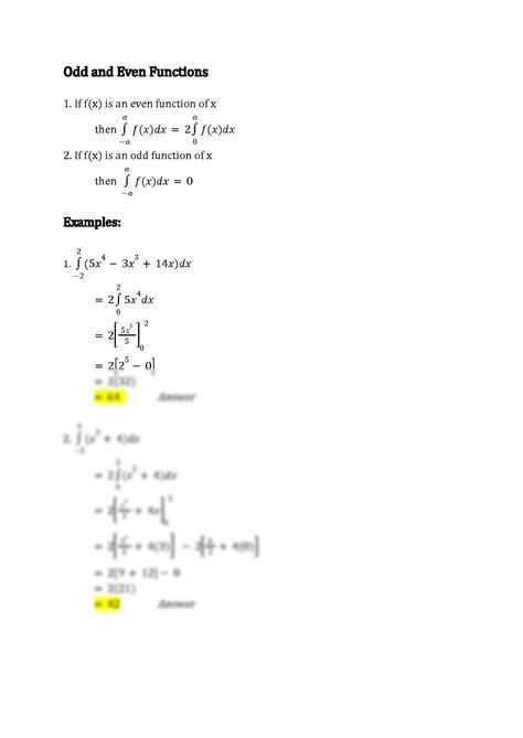 Solution Calculus 2 Integration Of Odd And Even Functions Examples And