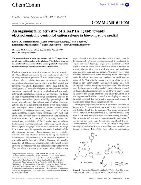 An Organometallic Derivative Of A Bapta Ligand Towards Electrochemically