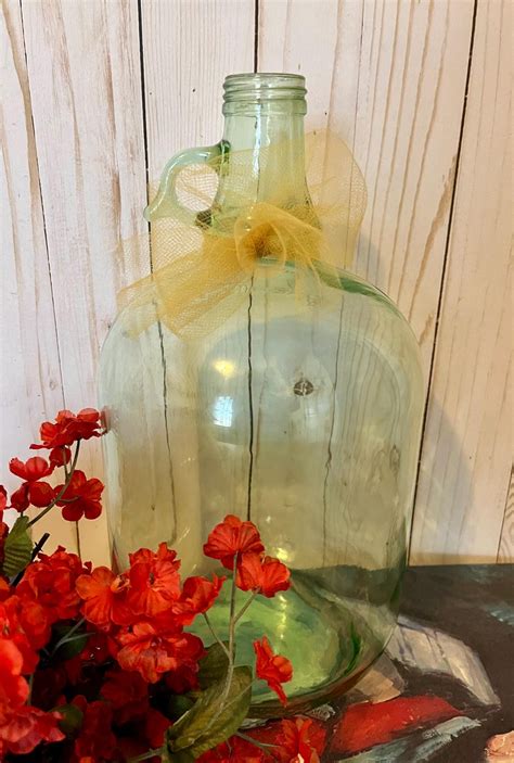 Vintage One Gallon Duraglas Glass Bottle ~ Clear Glass Jug ~ Green