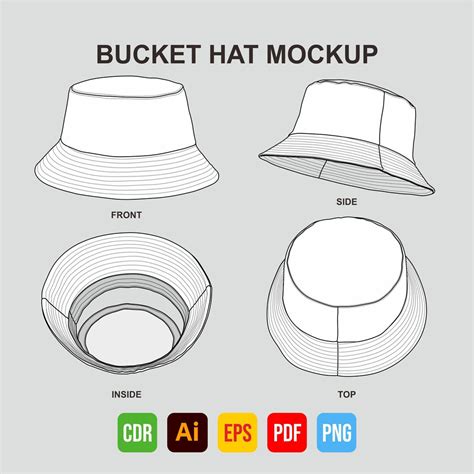 Bucket Hat Vector Mockup Illustration Flat Technical Drawing Etsy