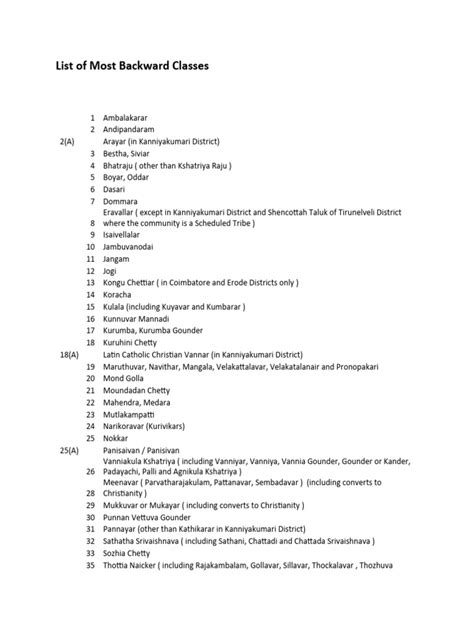 List Of Most Backward Classes Pdf Social Groups Of India Tamils